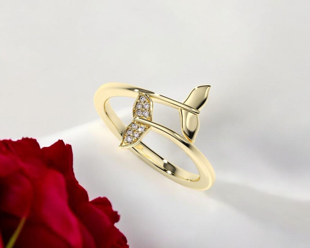 14k Solid Gold Whale Tail Diamond Ring, Whale Statement Ring, Diamond ...