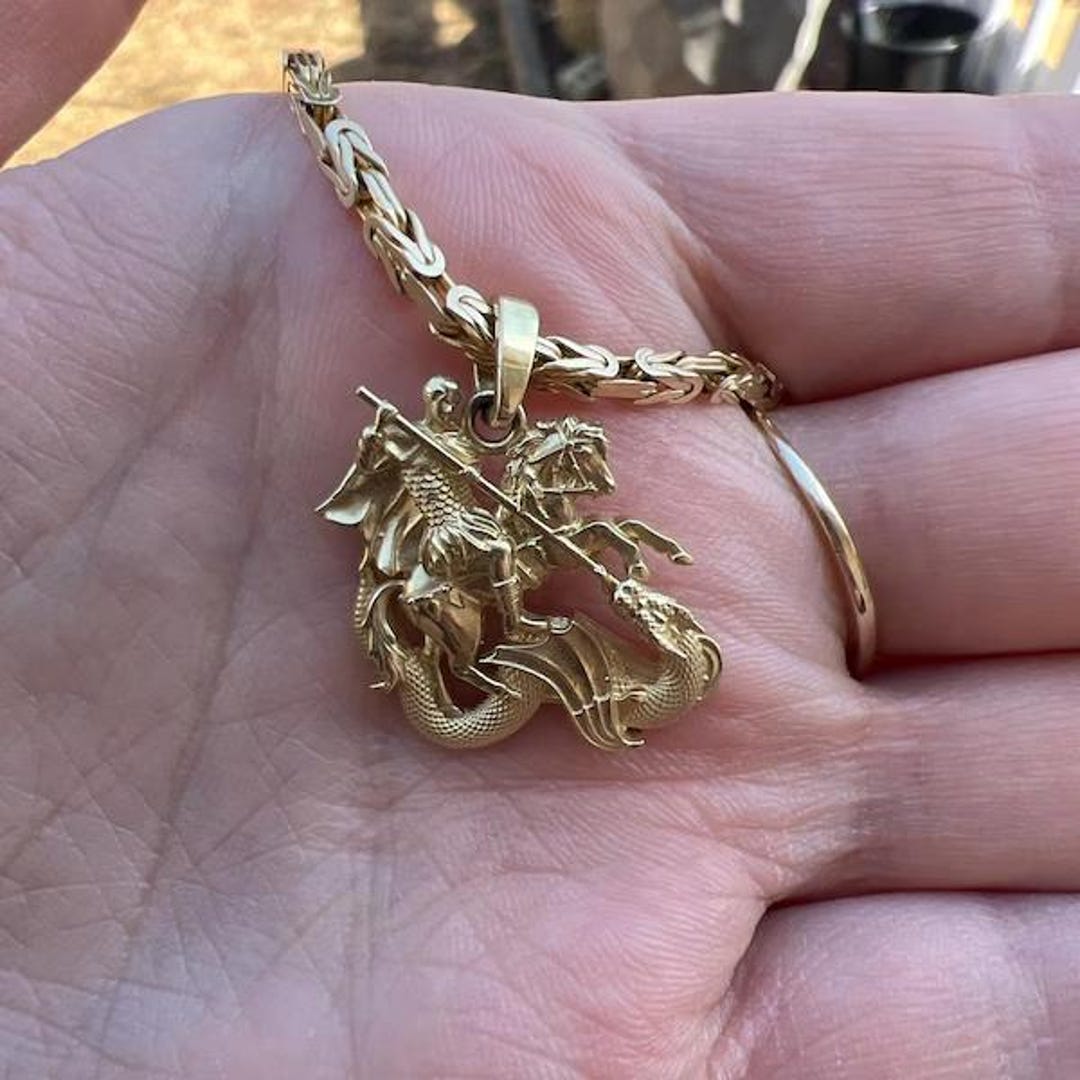 18k Solid Gold Saint George Pendant, 6.90 Gr. Saint George Gold Pendant ...
