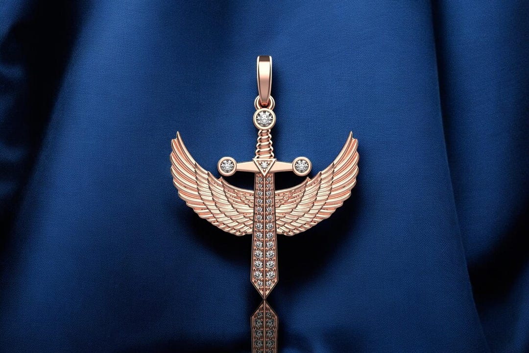 14k Solid Gold St Michael Sword Diamond Pendant, Gold Saint Michael ...