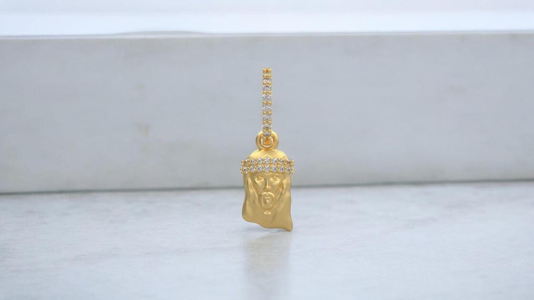 14K Solid Gold Diamond Jesus Pendant, Solid Gold 3D Small Jesus Pendant ...