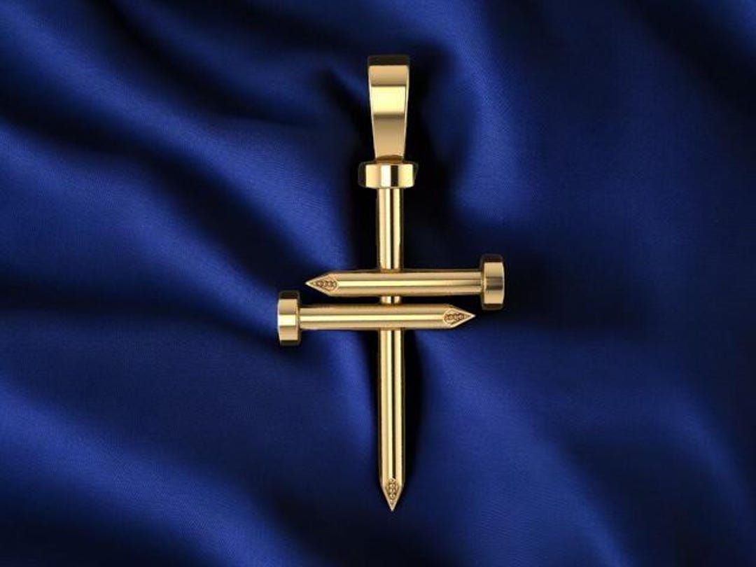 14k Solid Gold Nail Cross Pendant, Nail Cross Pendant, Unisex Gold Nail ...