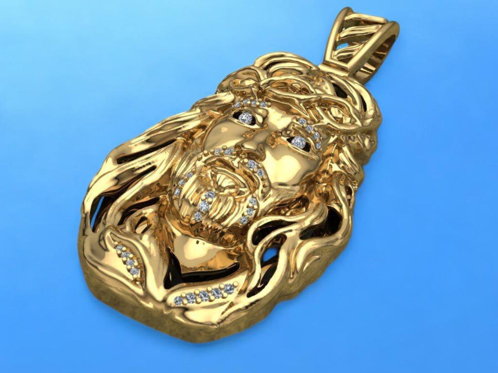 14K, 18K Solid Gold Diamond Jesus Pendant, Solid Gold 3D Jesus Pendant ...
