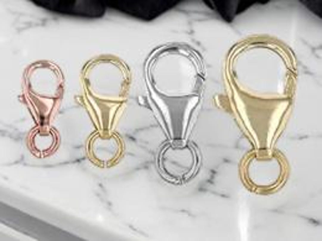 14k Solid Gold Oval Trigger Lobster Clasp With Open Jump Ring, Trigger ...