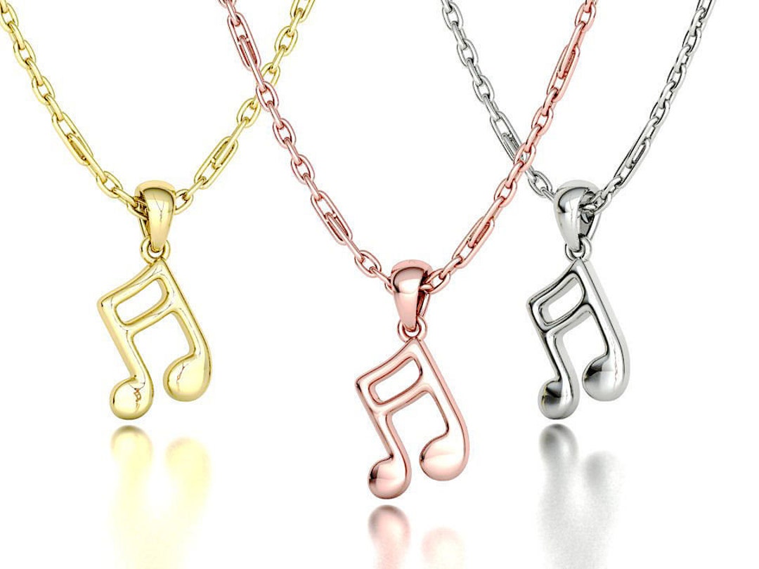 14K Solid Gold Music Note Pendant, Musical Note Pendant, Gift for Her ...