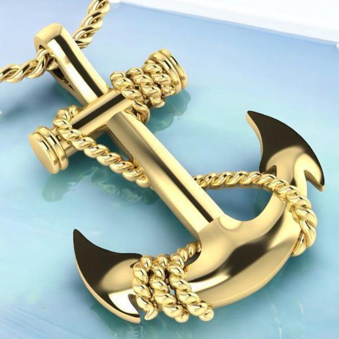 14k Solid Gold Anchor With Rope Pendant, 8 Grams Gold Anchor and Rope ...