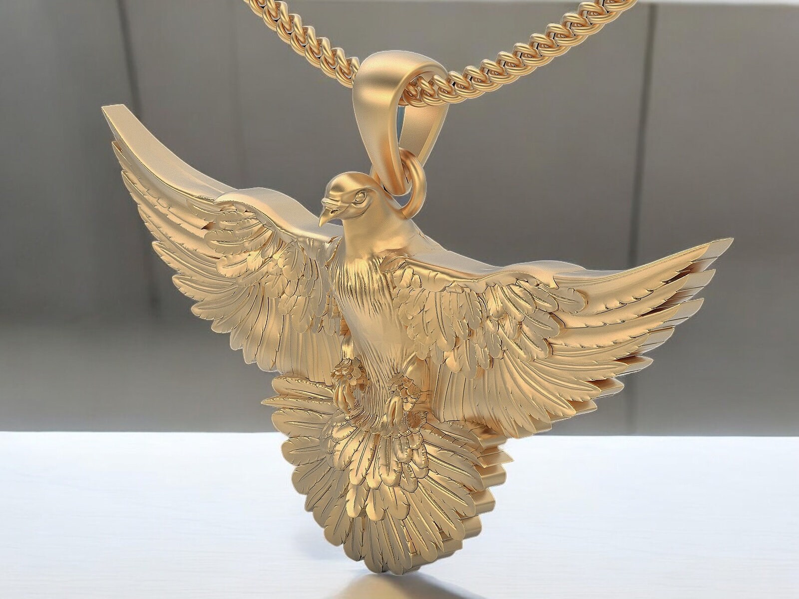 14K Solid Gold Pigeon Pendant, Gold Pigeon Pendant, Gold Unisex Pigeon ...