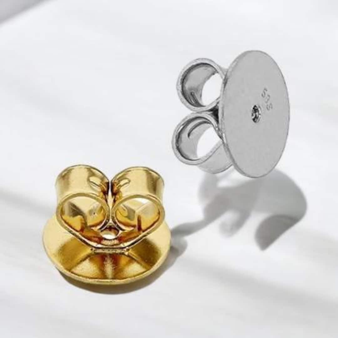 14k Solid Gold Heart Shape Push Back Earring Backing, 7.6mm Diameter ...