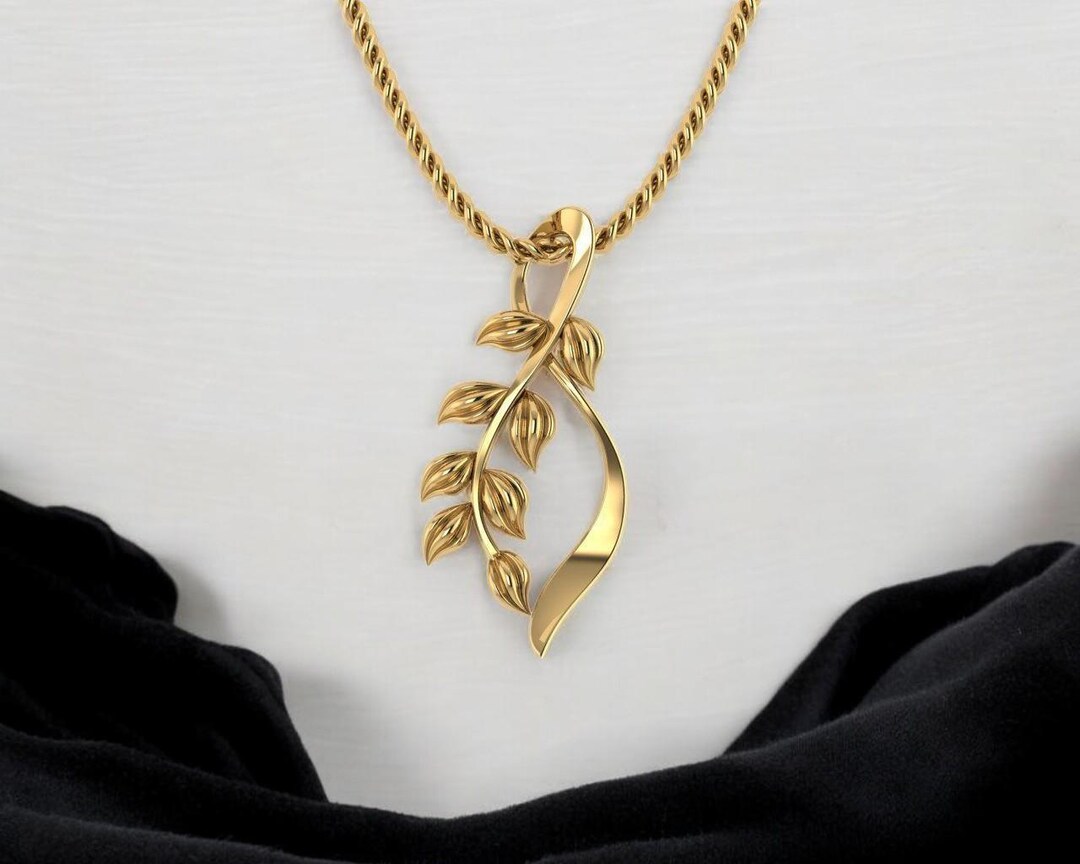 14k Solid Gold Leaf Design Pendant, Unique Leaf Signature Pendant for ...