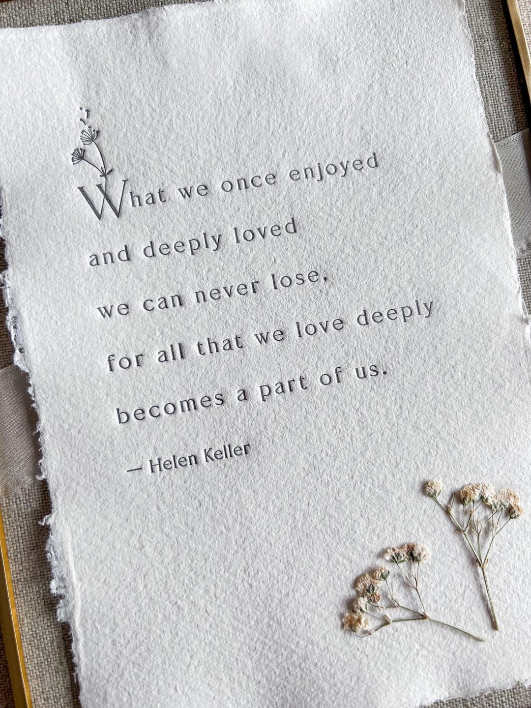 Grief Quote Letterpress Print on Handmade Paper, Pressed Flower Art - Etsy