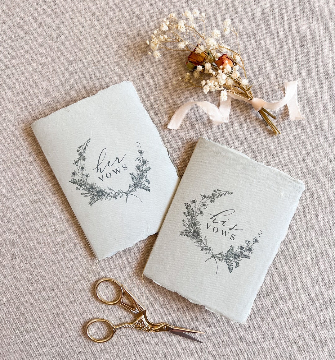 Grey Blue Vow Books, Handmade Paper Vow Book, His and Hers Vow Books ...