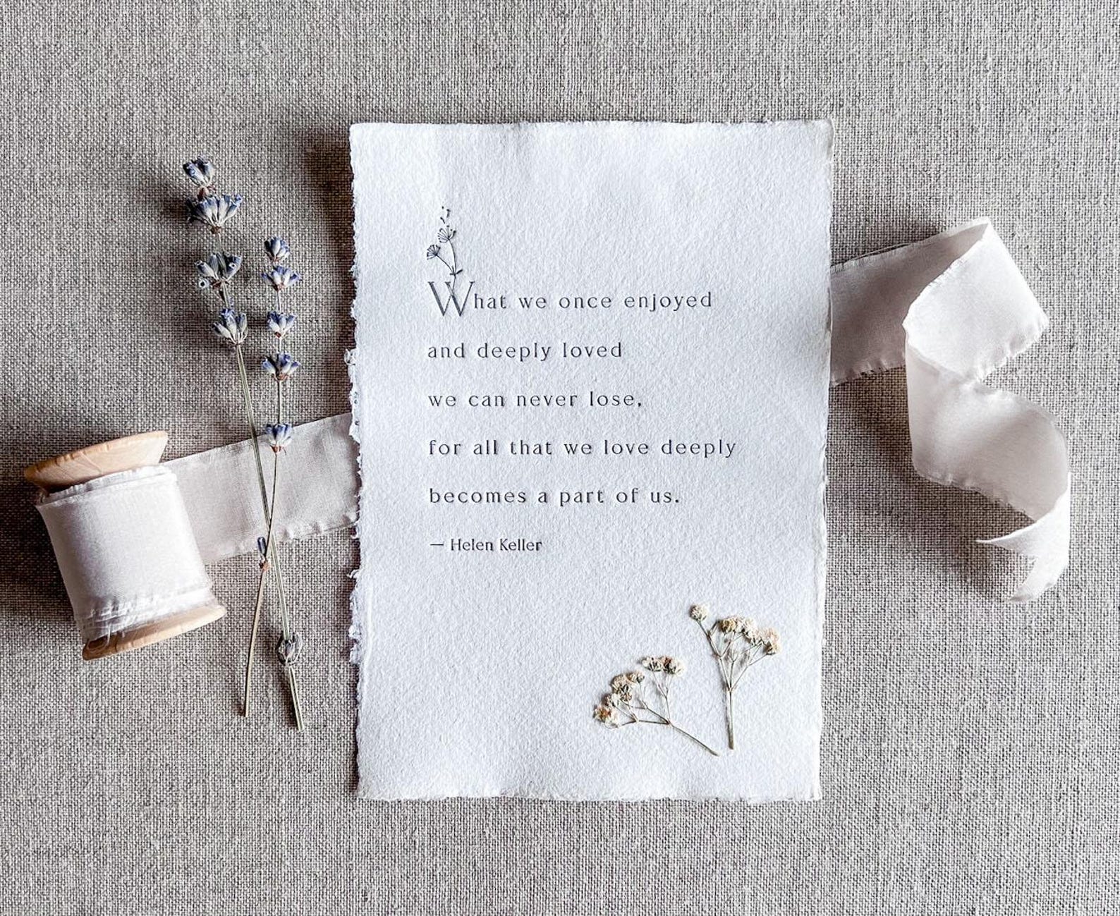 Grief Quote Letterpress Print on Handmade Paper, Pressed Flower Art - Etsy