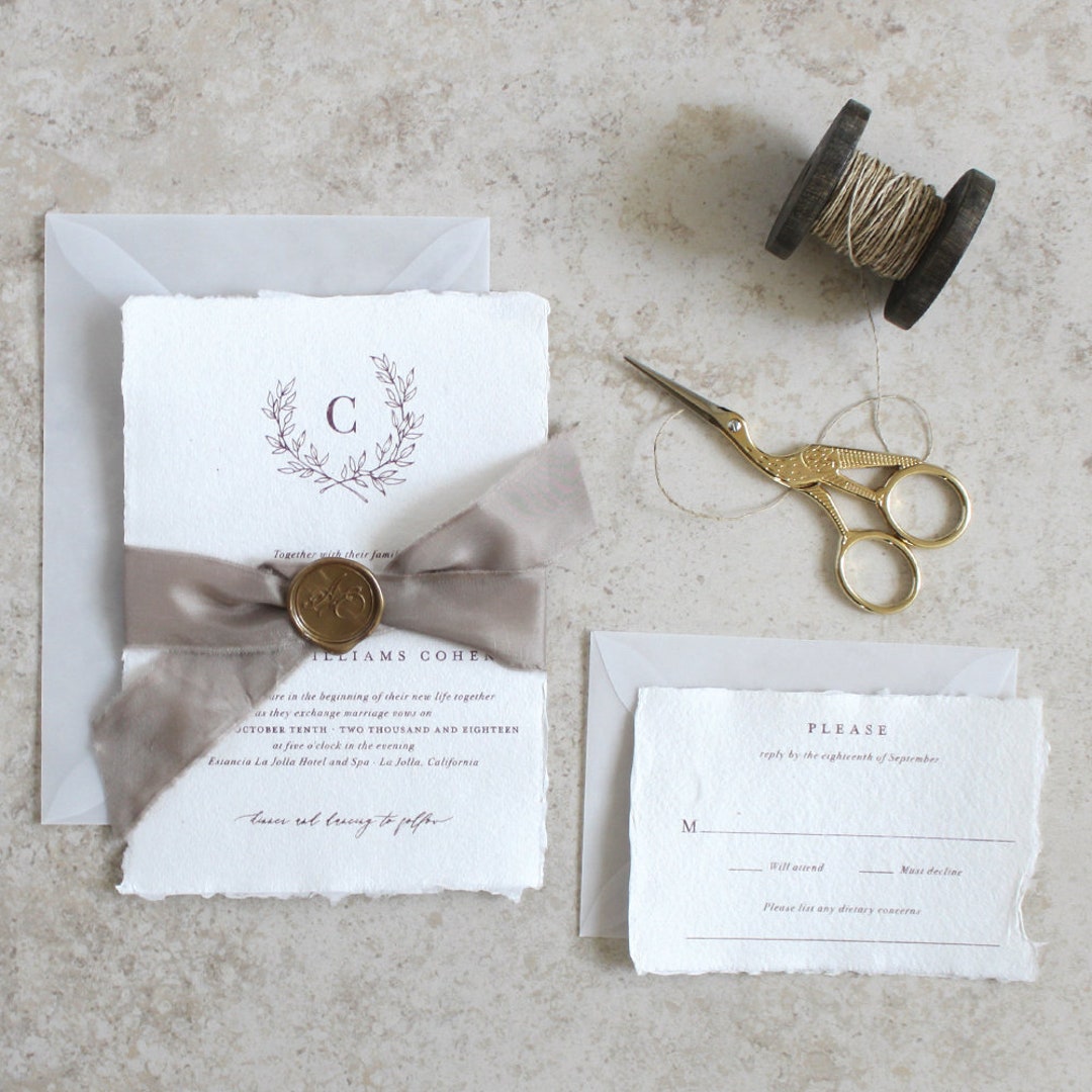 Deckled Edge Invitation, Crest Invitation, Handmade Paper Wedding ...