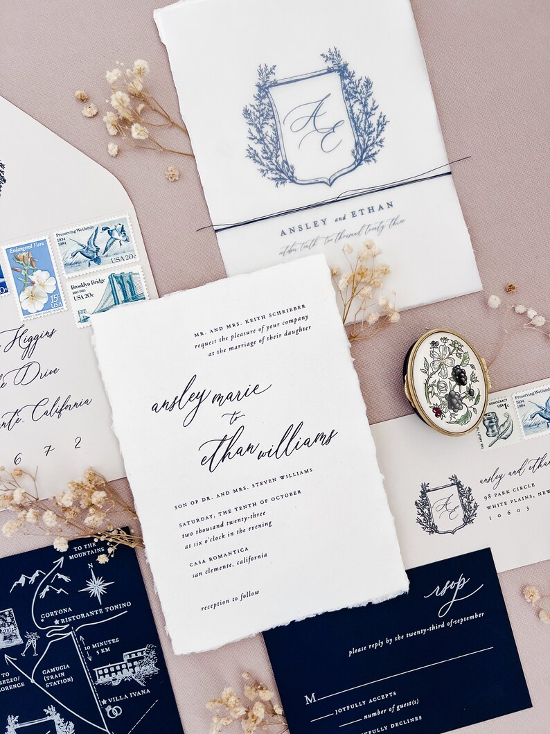 Crest Wedding Invitation Old World Wedding Vellum - Etsy