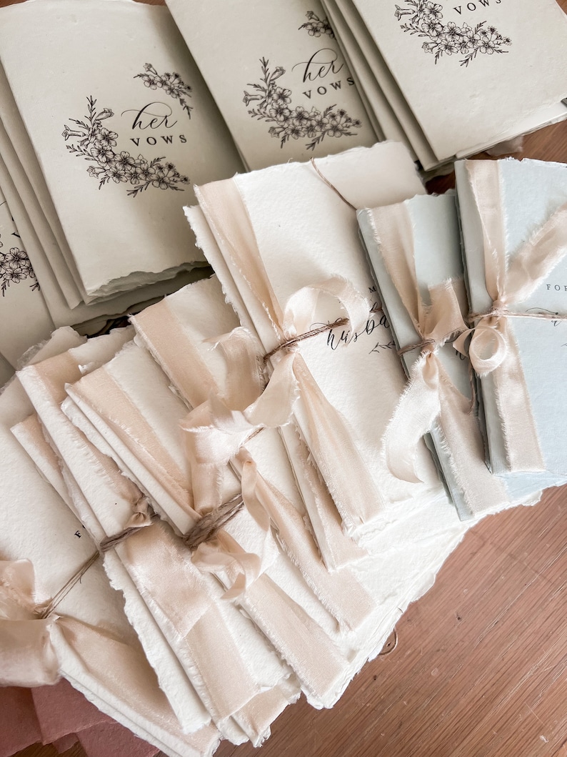 Monogram Wedding Vow Books Set, Handmade Paper With Silk Ribbon - Etsy