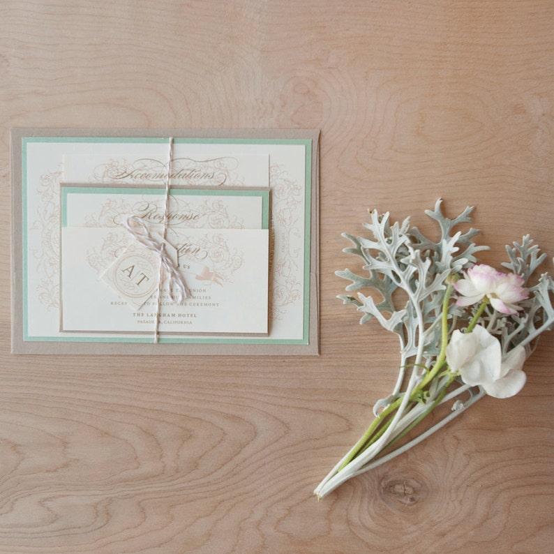 Wedding Invitation Rustic Mint and Blush Wedding Invitation - Etsy