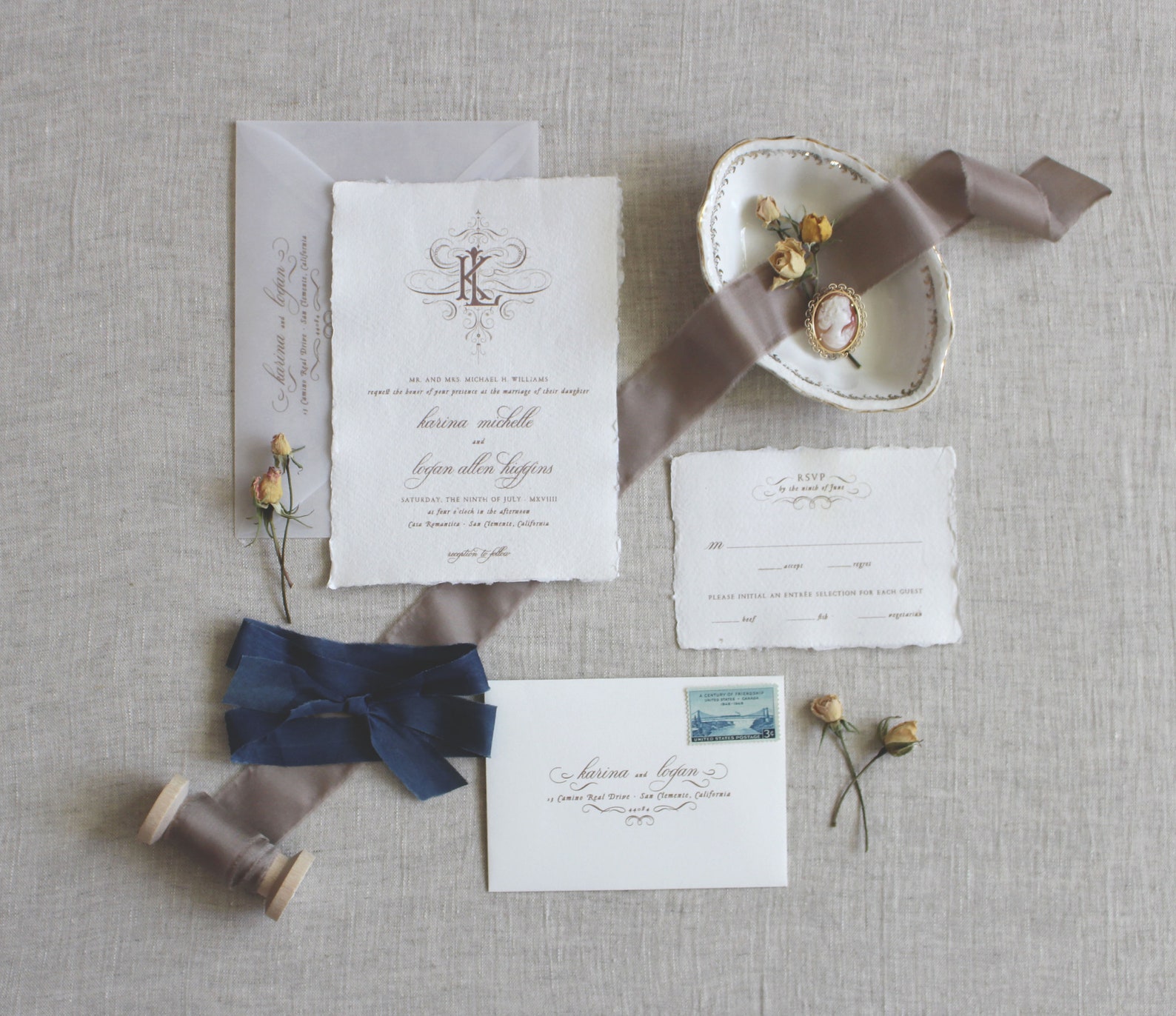 Heirloom Wedding Invitation Deckled Edge Invitation Handmade - Etsy