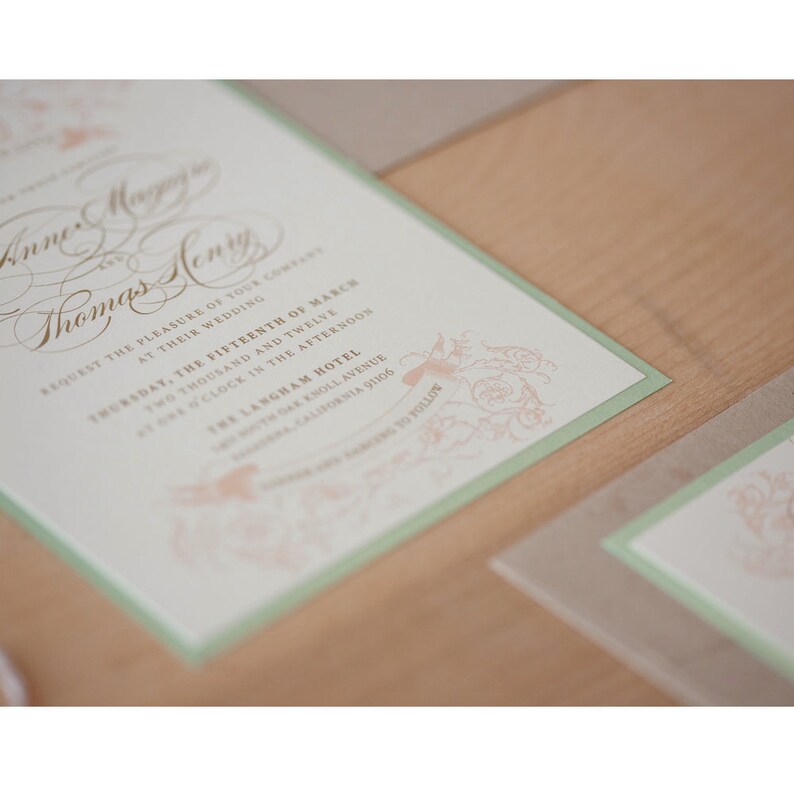 Wedding Invitation Rustic Mint and Blush Wedding Invitation - Etsy