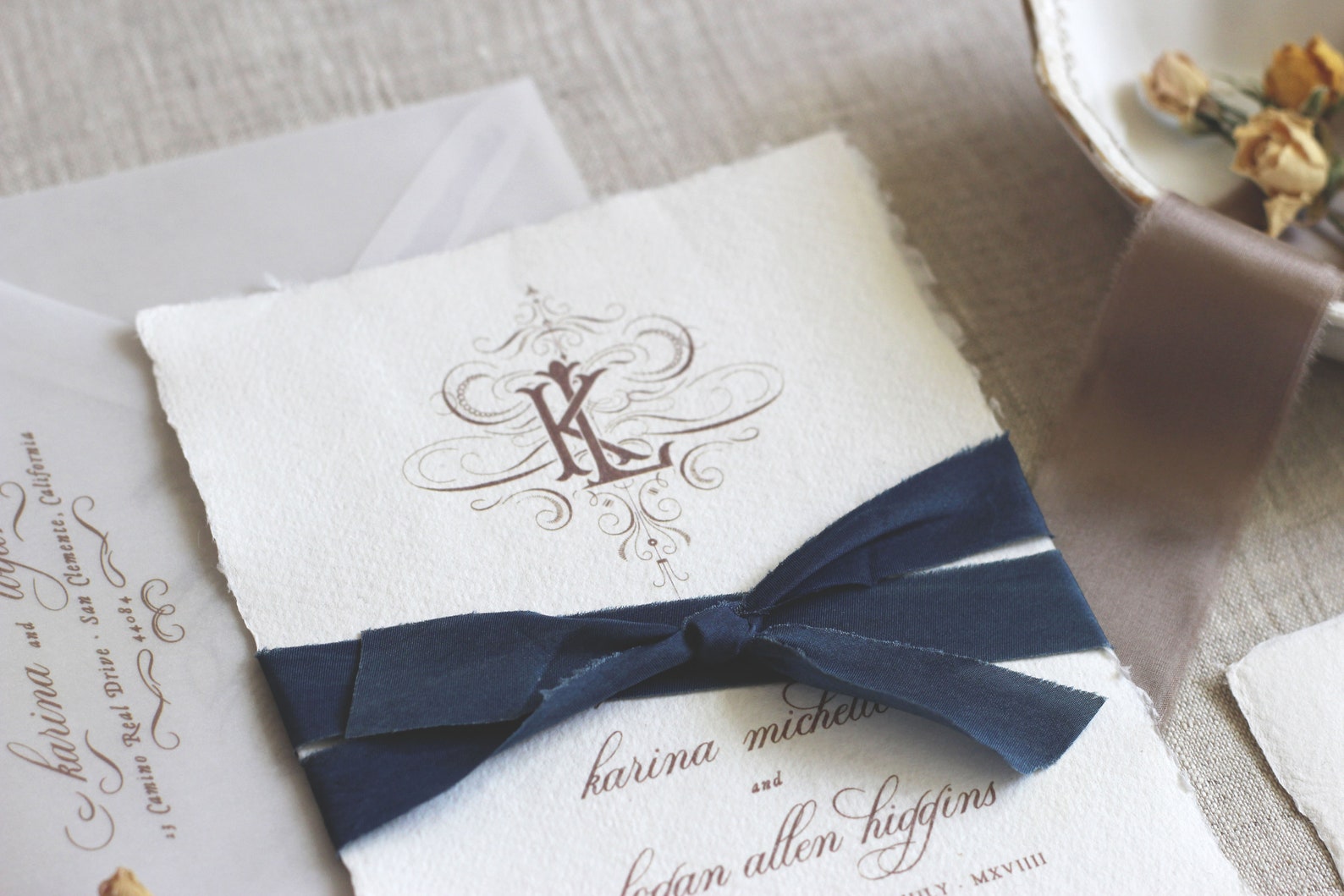 Heirloom Wedding Invitation Deckled Edge Invitation Handmade - Etsy