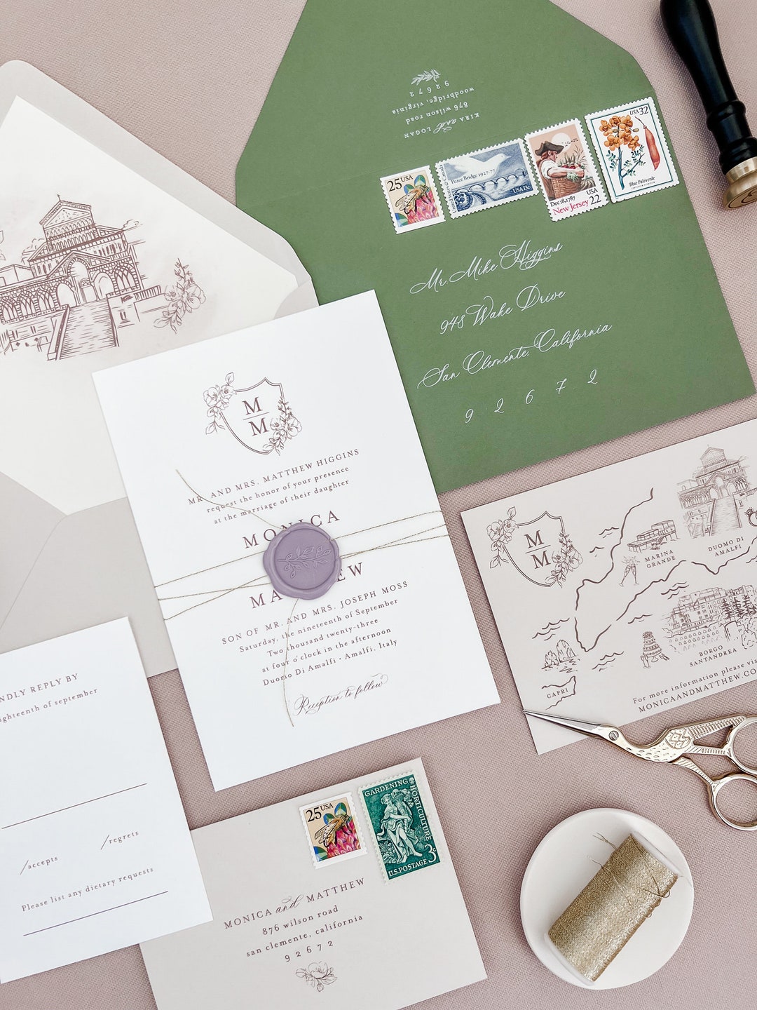 Amalfi Invitation // Ethereal Invitation, Venue Illustration, Neutral ...
