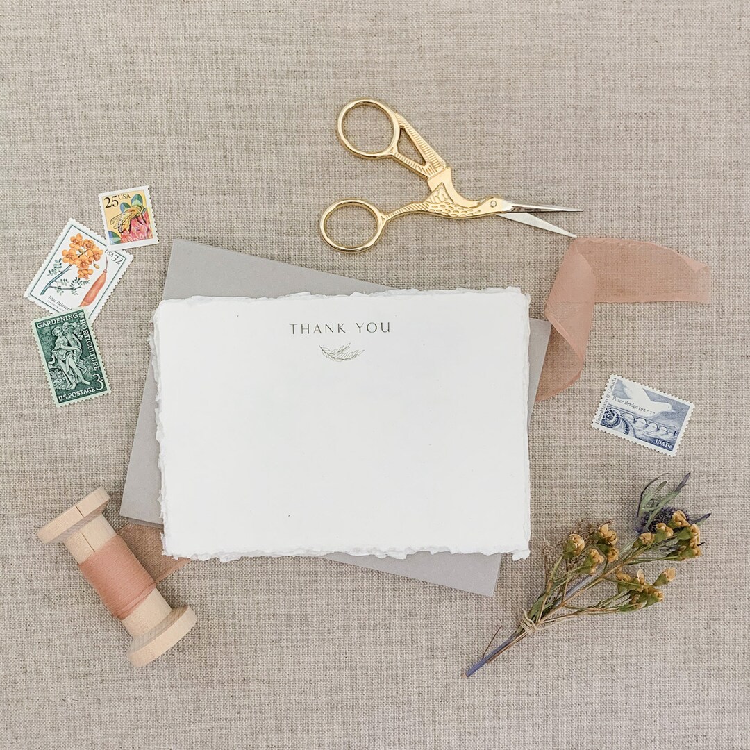 Handmade Paper, Thank You Card, Minimal Branch, Note Card, Torn Edge ...