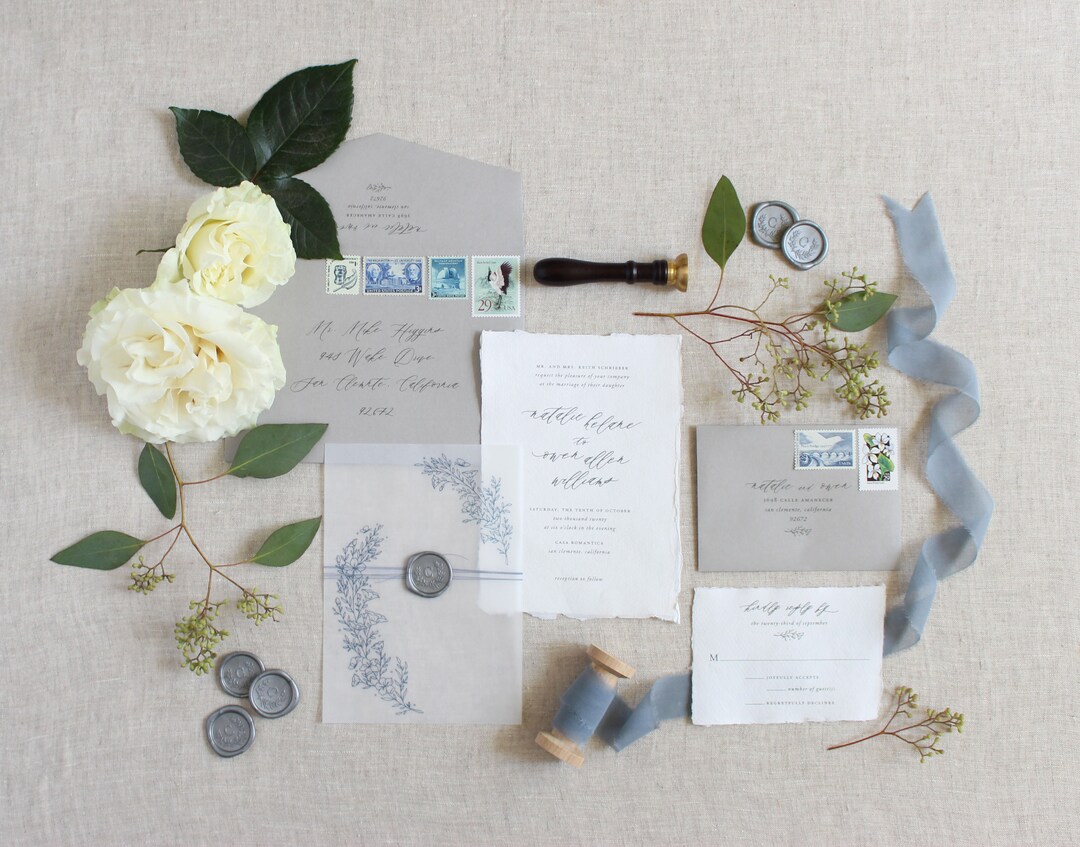 Botanical Vellum Wedding Invitation Sample: Deckled Edge Handmade Paper ...