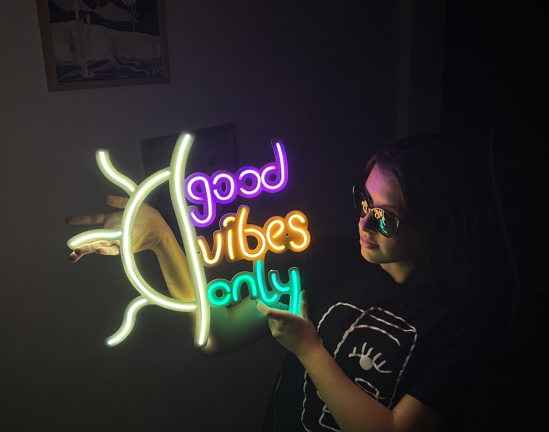 Neon Wall Art, Neon Good Vibes Only Sign, Neon Wall Stripes on Metal ...
