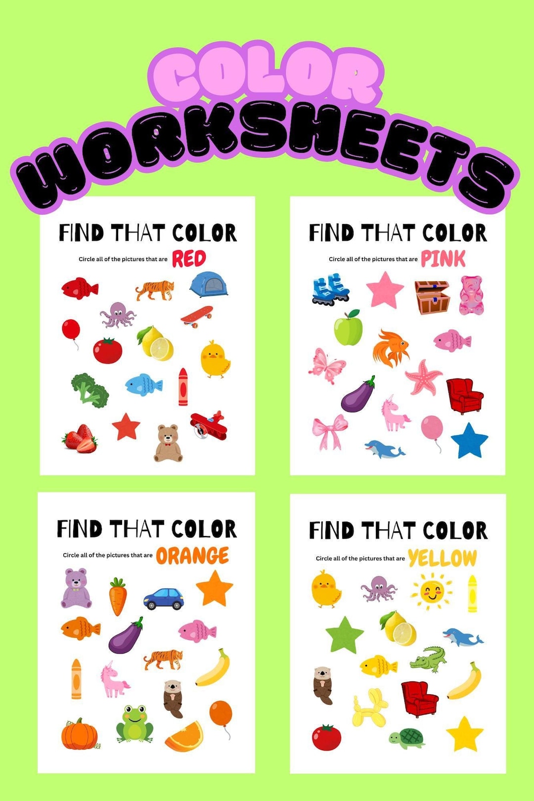 Color Identification Worksheets - Etsy