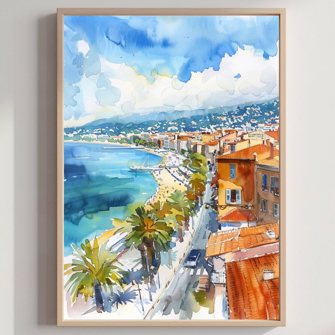 Nice France Watercolor Art Print: French Riviera Travel Poster (digital ...