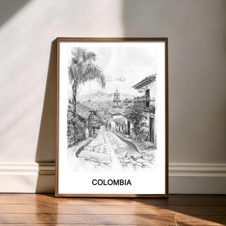 Colombia Street Scene Pencil Sketch Art Print (downloadable) - Etsy