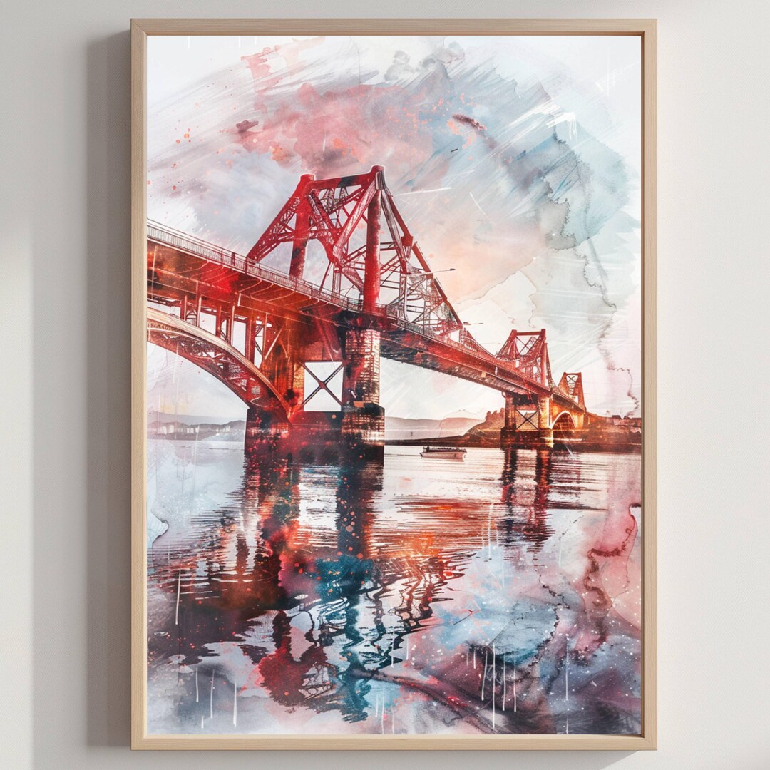 Forth Bridge Edinburgh Scotland Watercolor Travel Poster: Scotish Wall ...