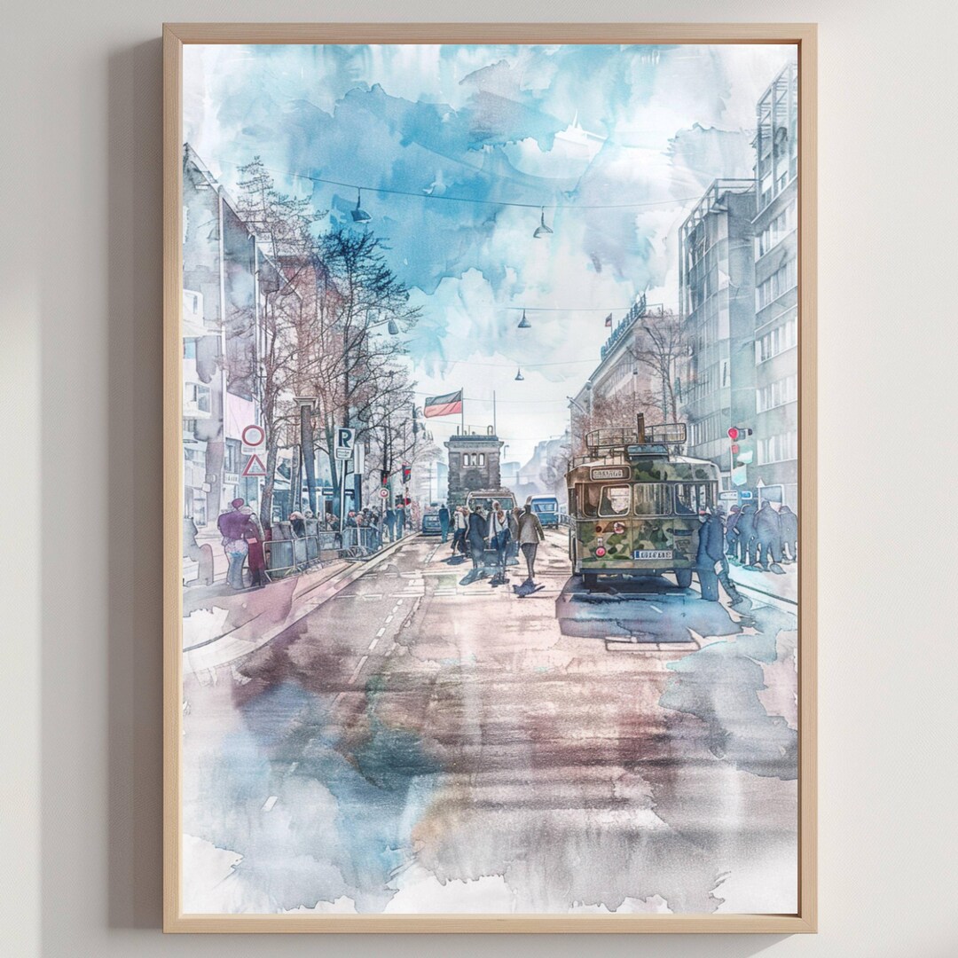 Checkpoint Charlie Berlin Germany Watercolor Travel Poster: German Wall ...