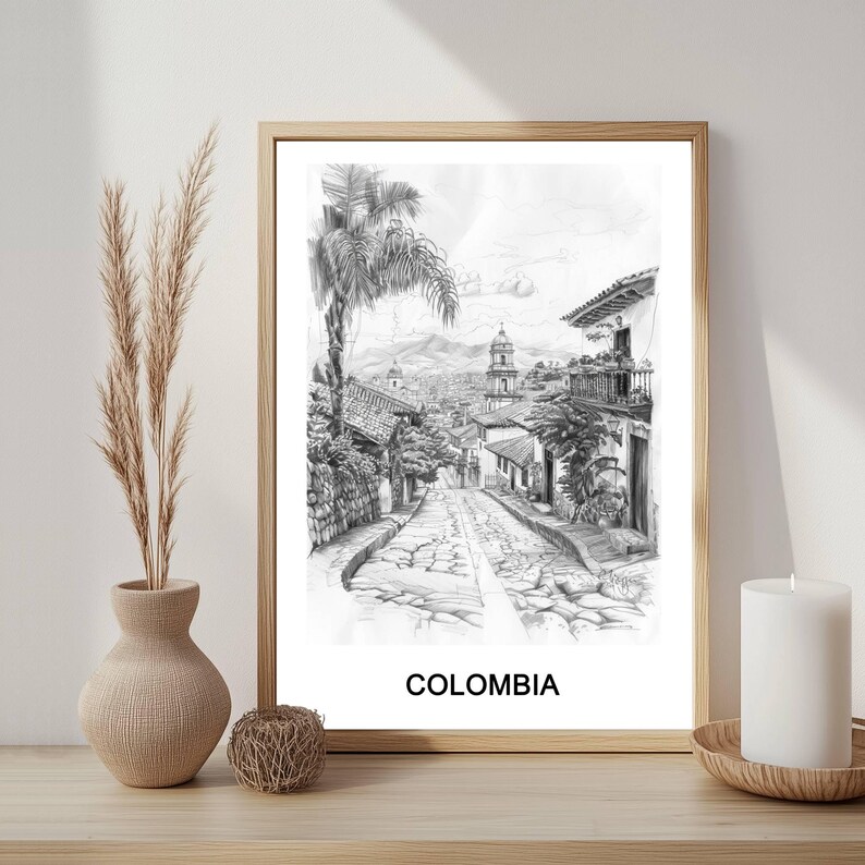 Colombia Street Scene Pencil Sketch Art Print (downloadable) - Etsy