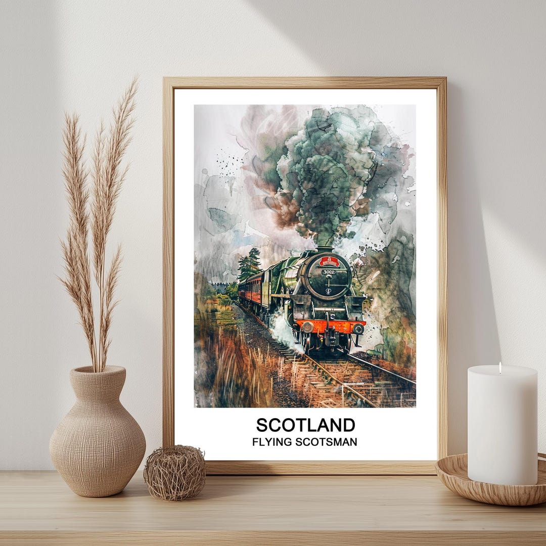 Flying Scotsman Steam Train Watercolor Print: Scotland Travel Poster ...