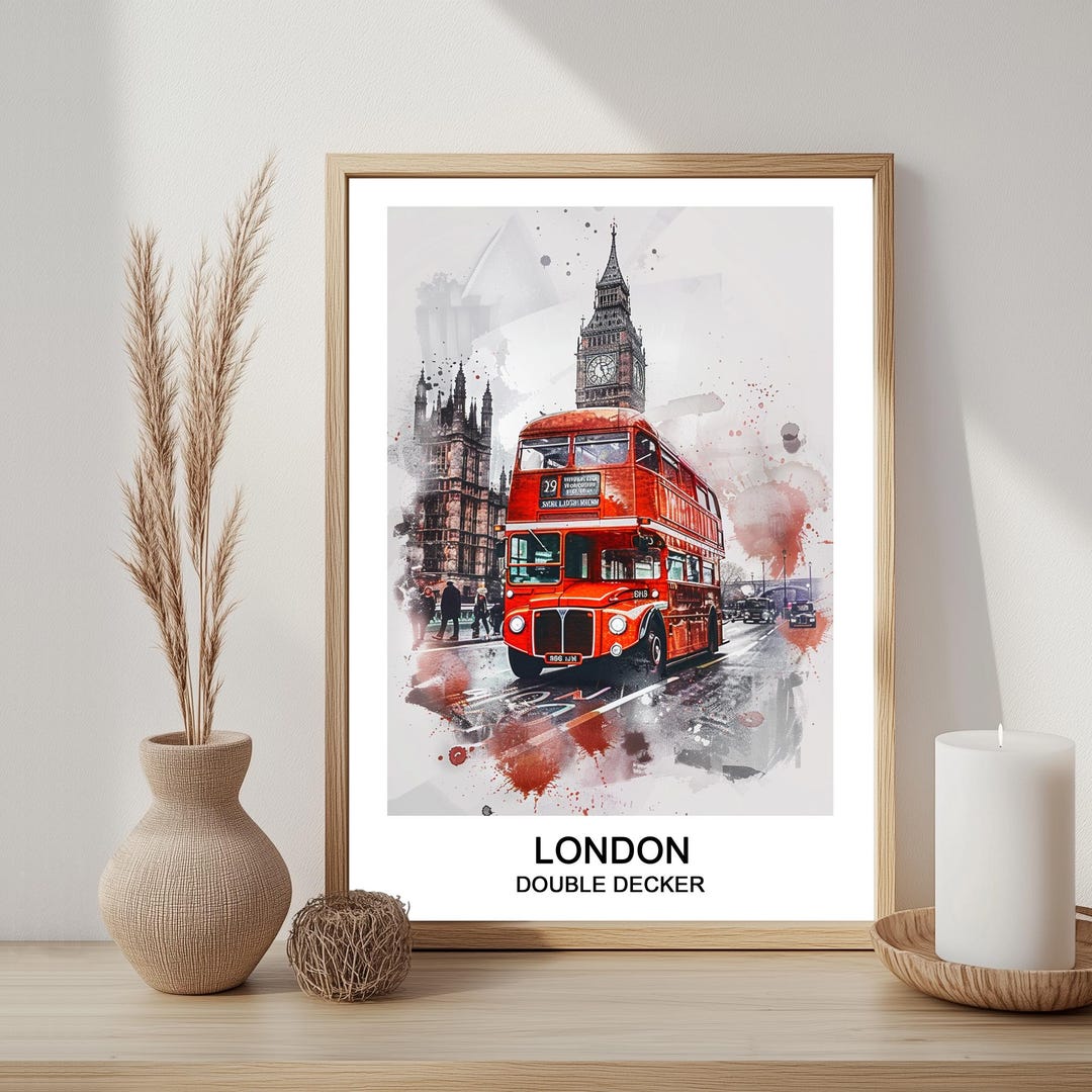 London Double Decker Bus Watercolor Print: Travel Poster (downloadable ...