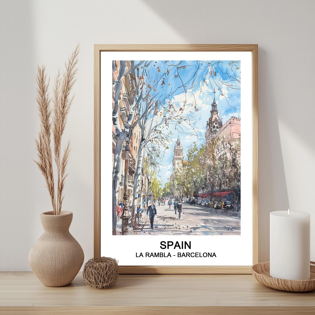 La Rambla, Barcelona, Spain: Watercolor Print, Travel Poster, Wall Art ...