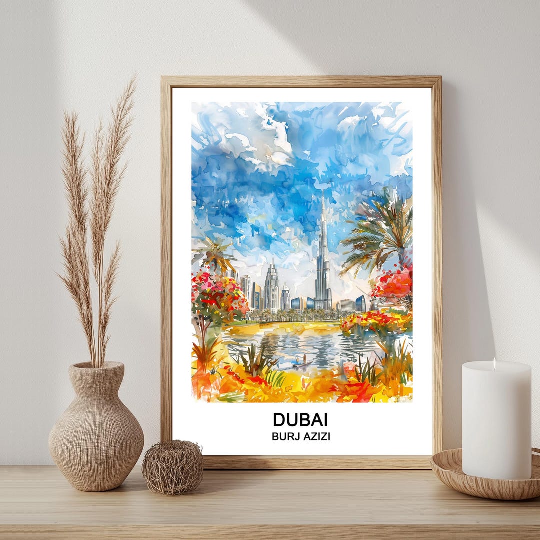 Dubai Burj Azizi UAE Watercolour Poster Travel Memories Downloadable ...