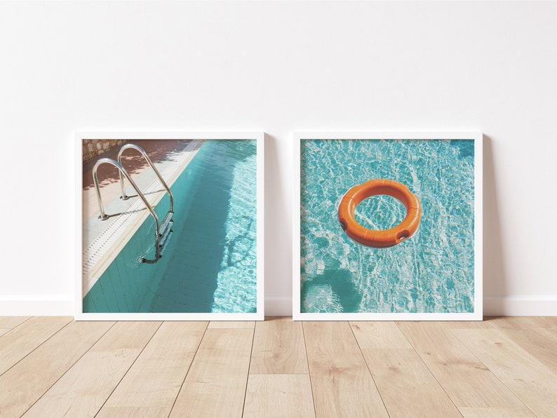 Swimming Pool Art Print Set of 2 Large Wall Art Mid Century - Etsy