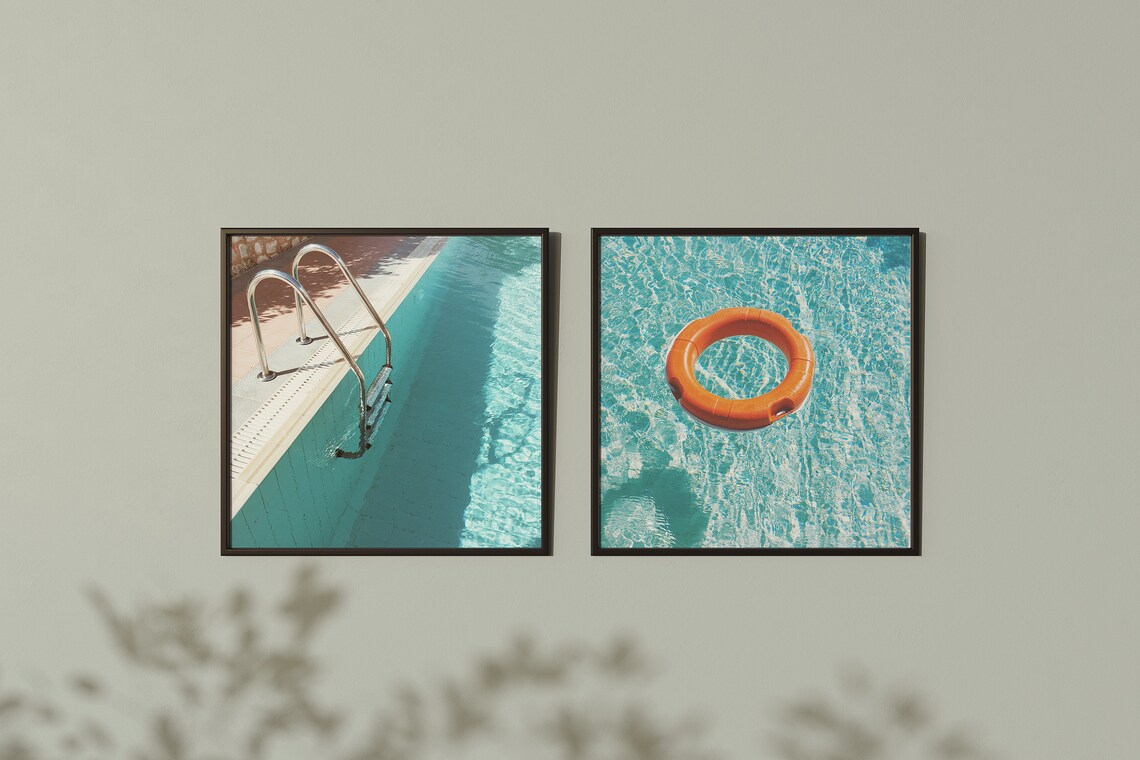 Swimming Pool Art Print Set of 2 Large Wall Art Mid Century - Etsy