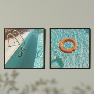 Swimming Pool Art, Print Set of 2, Large Wall Art, Mid Century Art ...