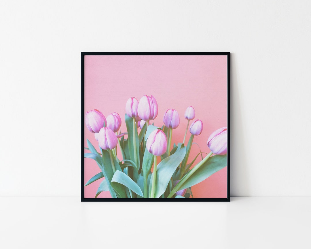 Pink Tulip Flower Print, Pretty Pink and Green Floral Wall Art - Spring ...