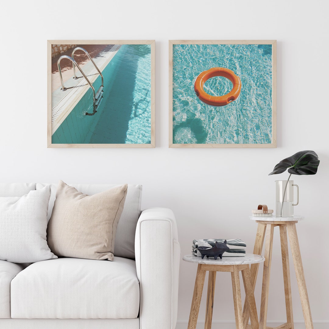 Swimming Pool Art, Print Set of 2, Large Wall Art, Mid Century Art ...