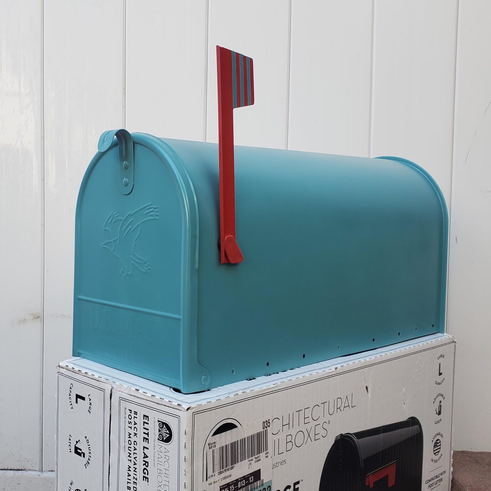 Large Size Mailbox Teal Painted Post Mount Mailbox House Warming Gift ...