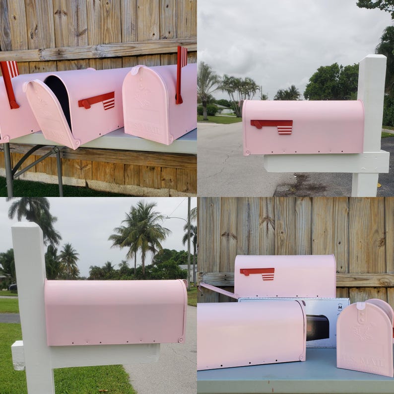 Pretty Pink Mailbox, Light Pink Post Mount Mailbox for New Home Owner ...