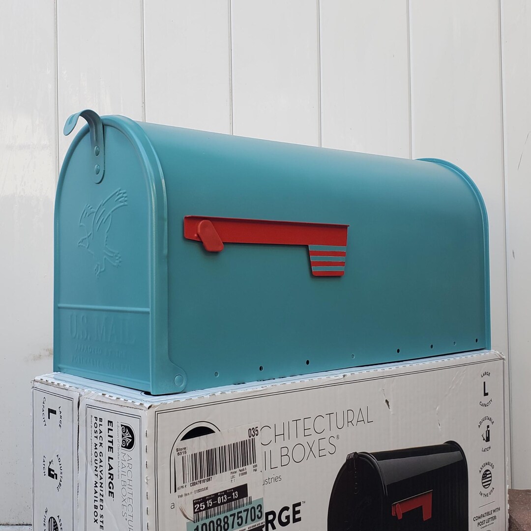 Large Size Mailbox Teal Painted Post Mount Mailbox House Warming Gift ...