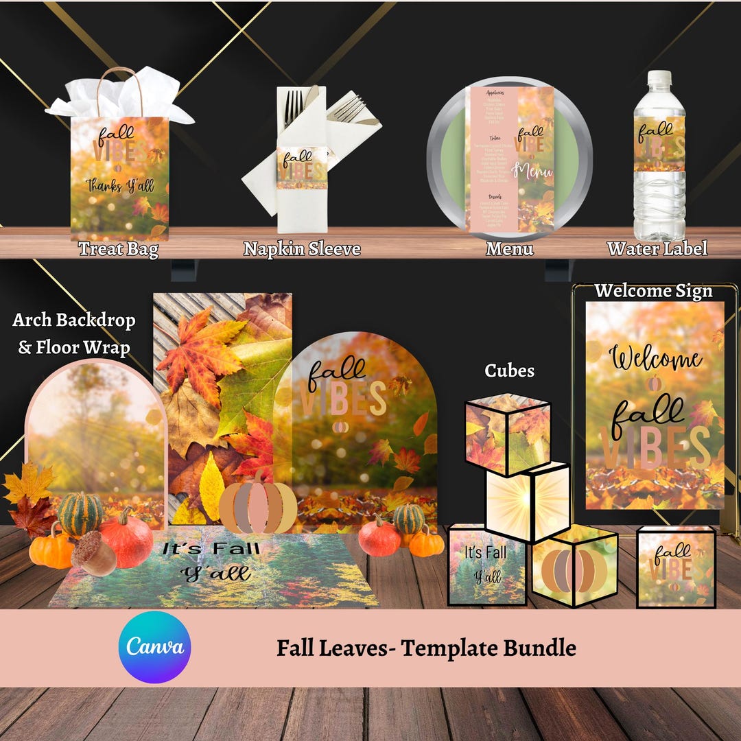 Fall Leaves Template Bundle, Canva Editable, Arch Backdrop, Custom ...