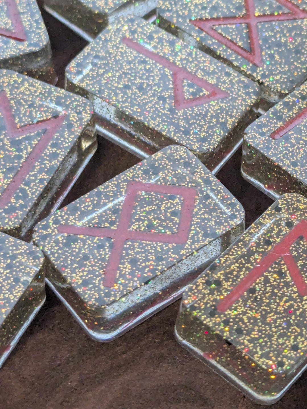 Elder Futhark Runes, With Pouch. Made of Epoxy Resin. Clear With Gold ...