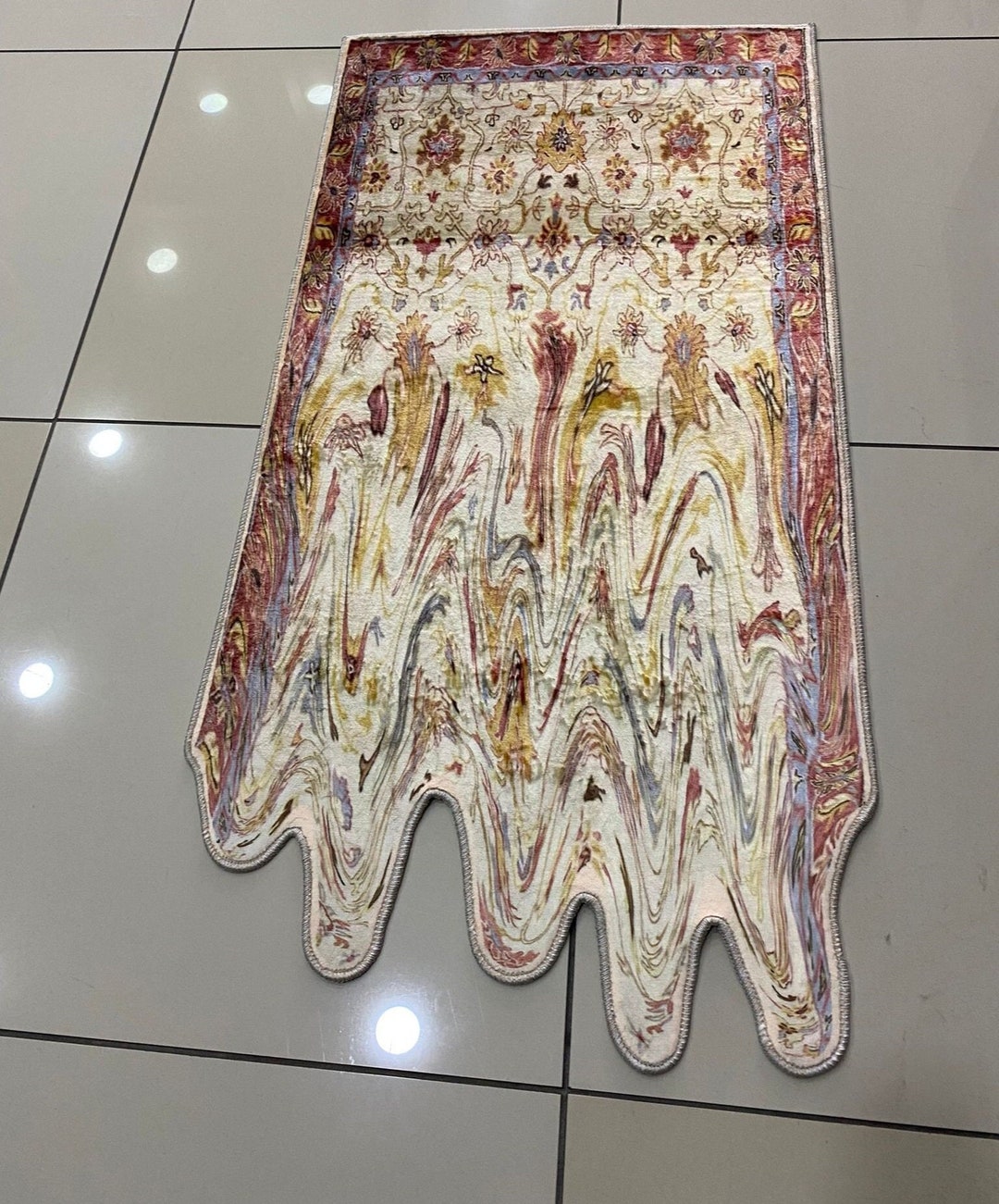 Melting Oriental Design Rug, Irregular Shaped Rug, Psychedelic ...