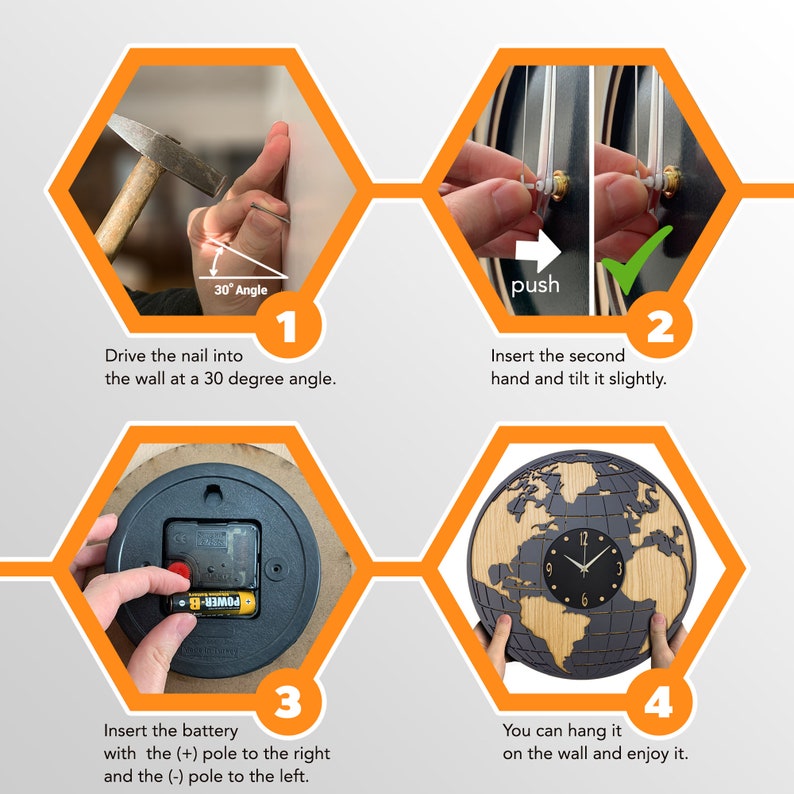 World Map Wooden Wall Clock Earth Wall Clock, Best Traveler Gift ...