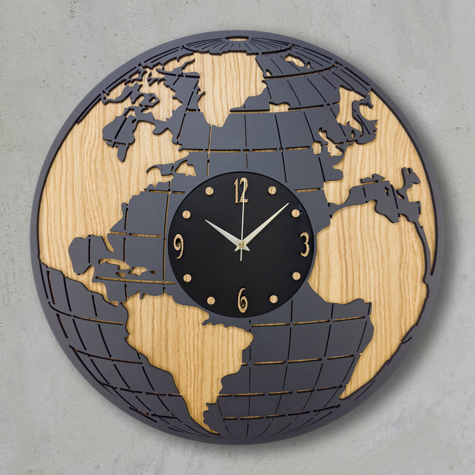 World Map Wooden Wall Clock 19.68 50 Cm Earth Wall Clock, Best Traveler ...