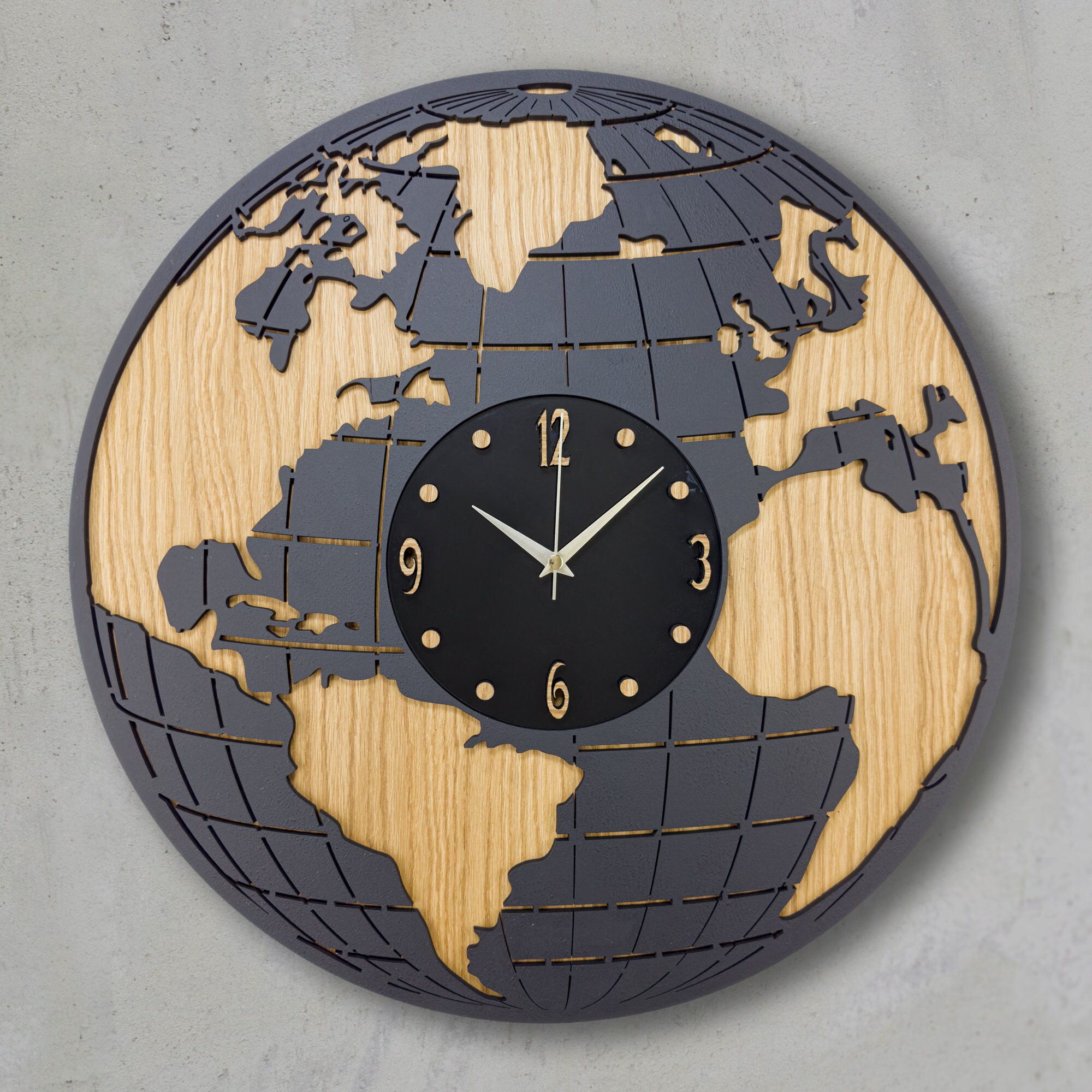 World Map Wooden Wall Clock 19.68 50 Cm Earth Wall Clock, Best Traveler ...